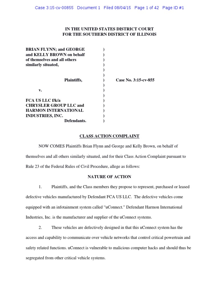 FCA Harman Complaint | PDF | Class Action | Negligence