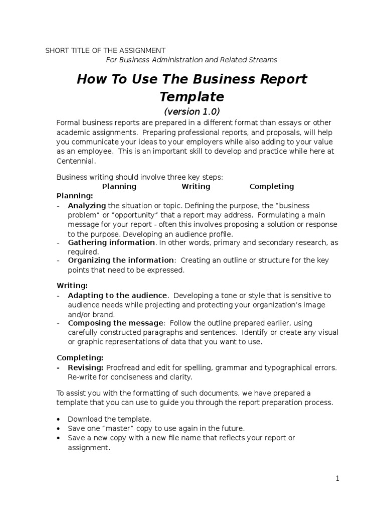 How To Use The Business Report Template: (Version 1.0) | PDF | Citation ...