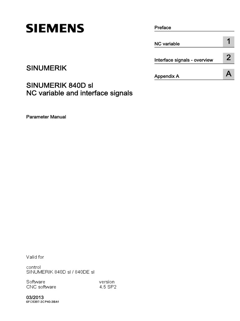 SINUMERIK 840D SL NC Variable and Interface Signals | PDF | Numerical Control | Documentation