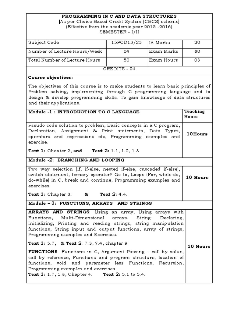 15PCD VTU Syllabus | PDF | Pointer (Computer Programming) | Subroutine