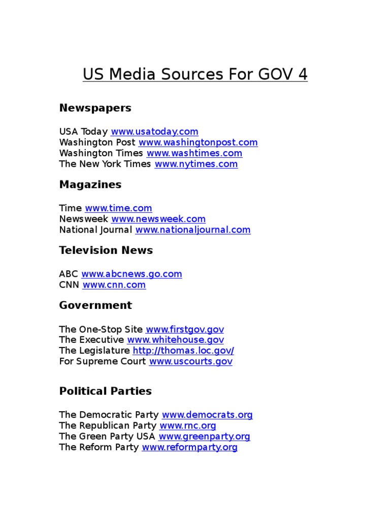 US Media Sources for Government Research | PDF