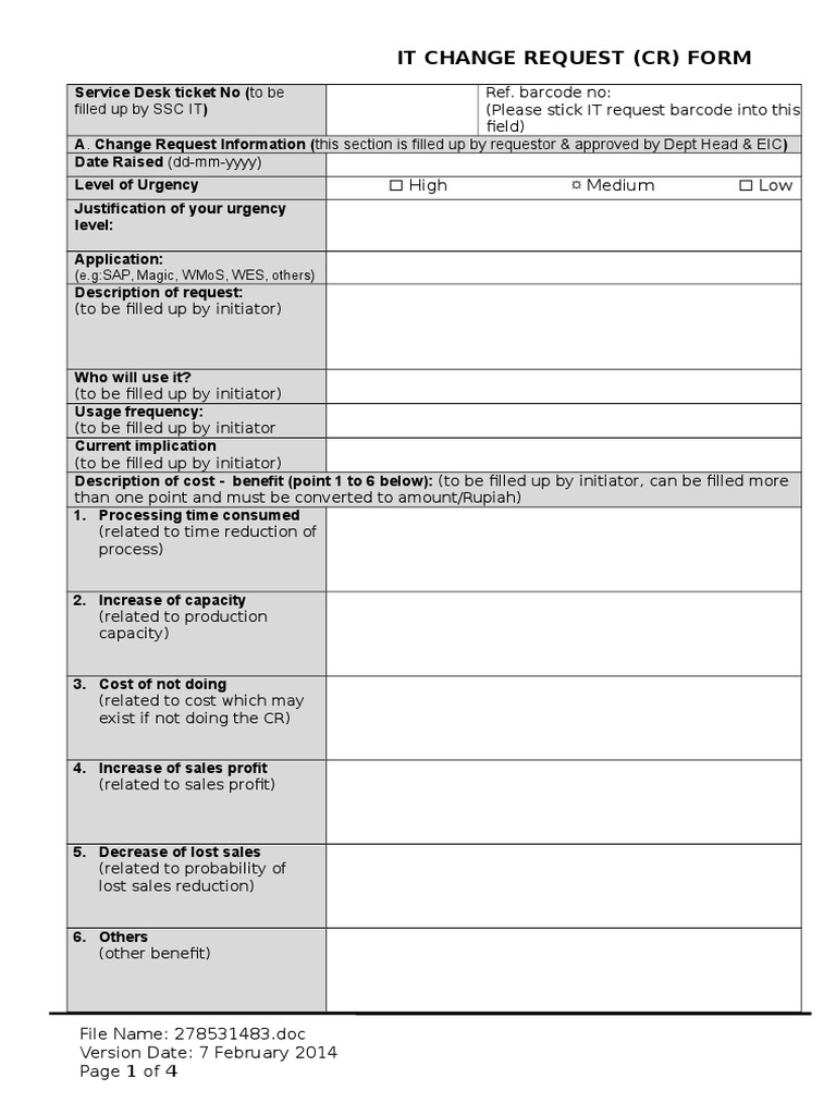SSC-IT-DeS - Change Request Form v3 | PDF | Business Process Management ...