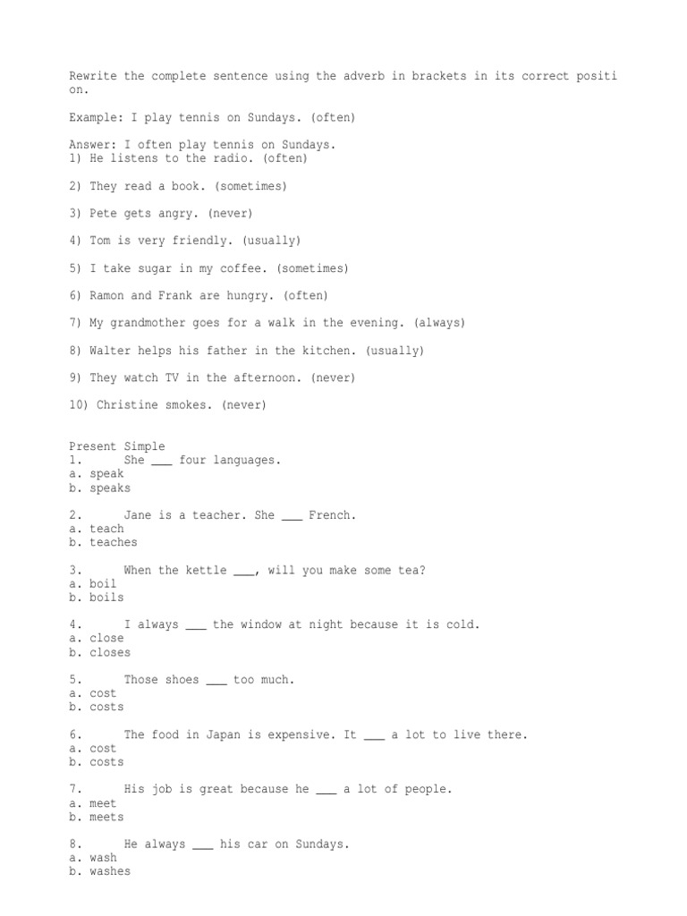 Frequency Adverbs - Present Simple - Present Continuous | PDF