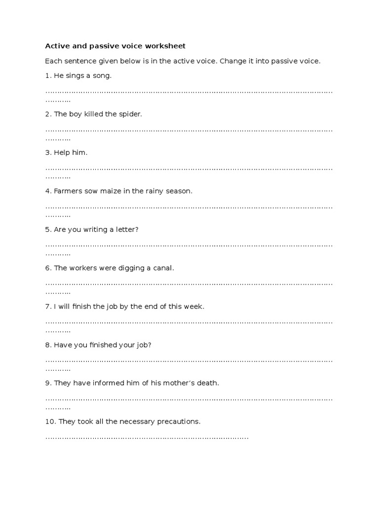 Active and Passive Voice Worksheet | PDF