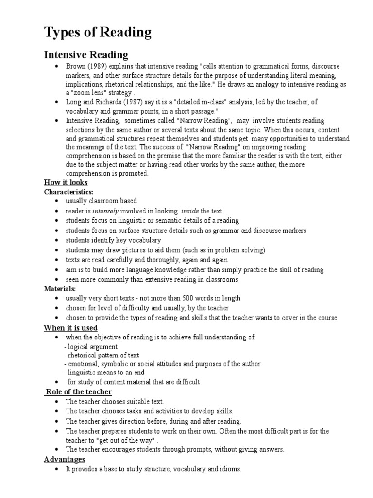 Types of Reading FF | PDF | Reading (Process) | Speed Reading