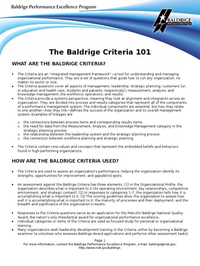 The Baldrige Criteria 101 | PDF | Strategic Planning | Quality Management