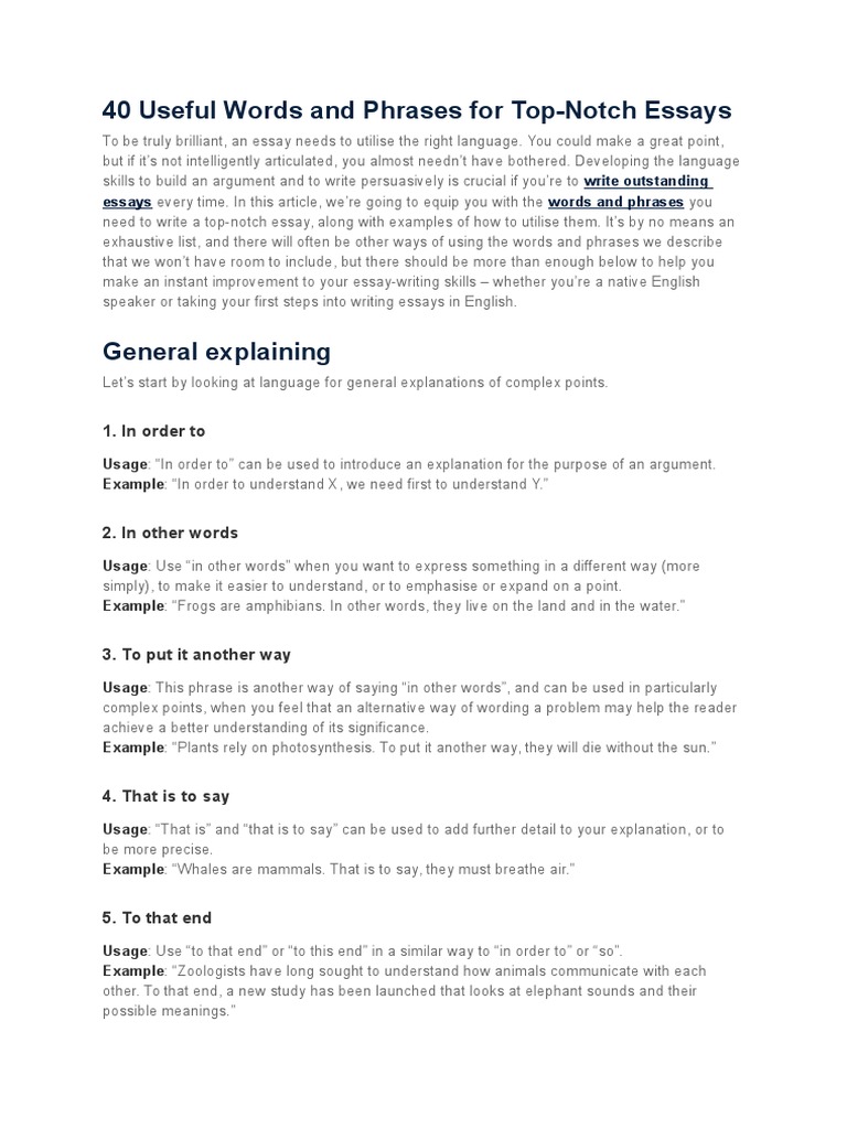 40 Useful Words and Phrases For Top | PDF | Argument | Essays