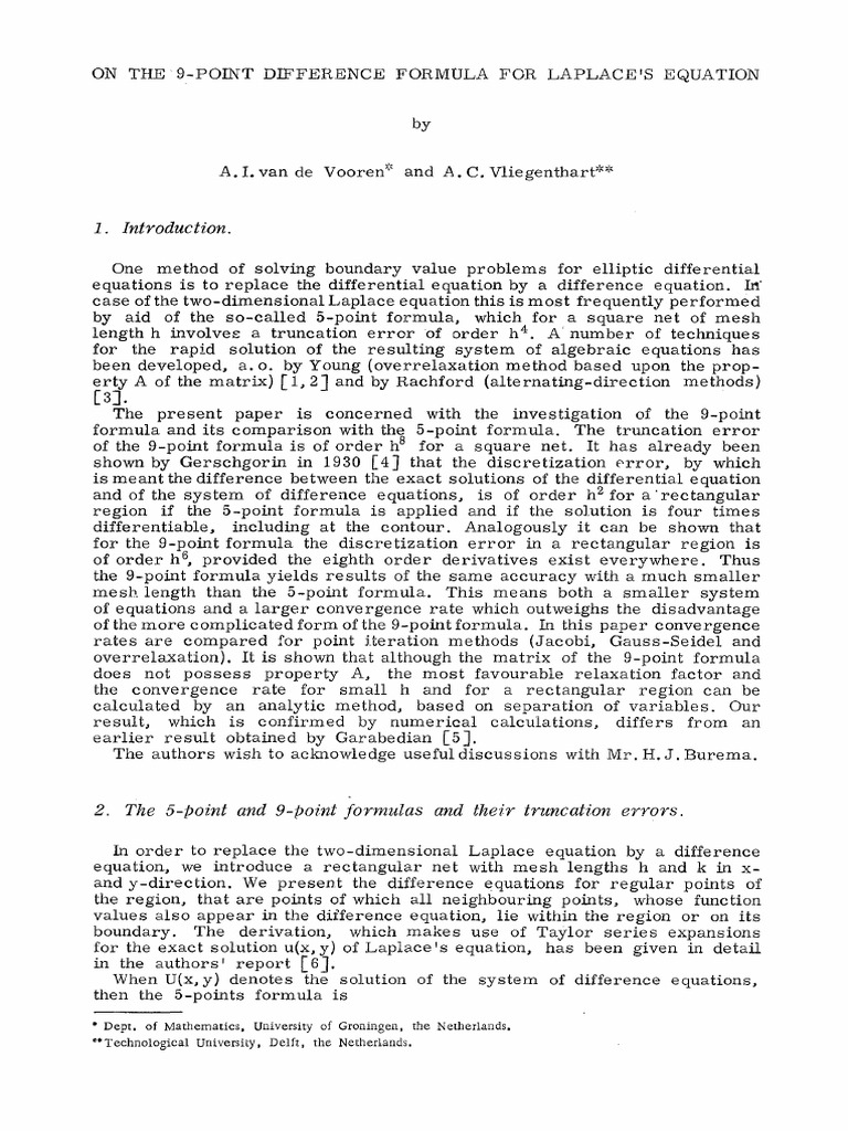 On The 9 Point Difference Formula For Laplace Equation | PDF | Matrix ...