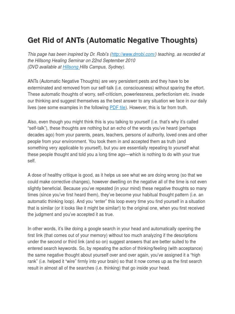 Get Rid of ANTs (Automatic Negative Thoughts) | PDF | Thought | Sin