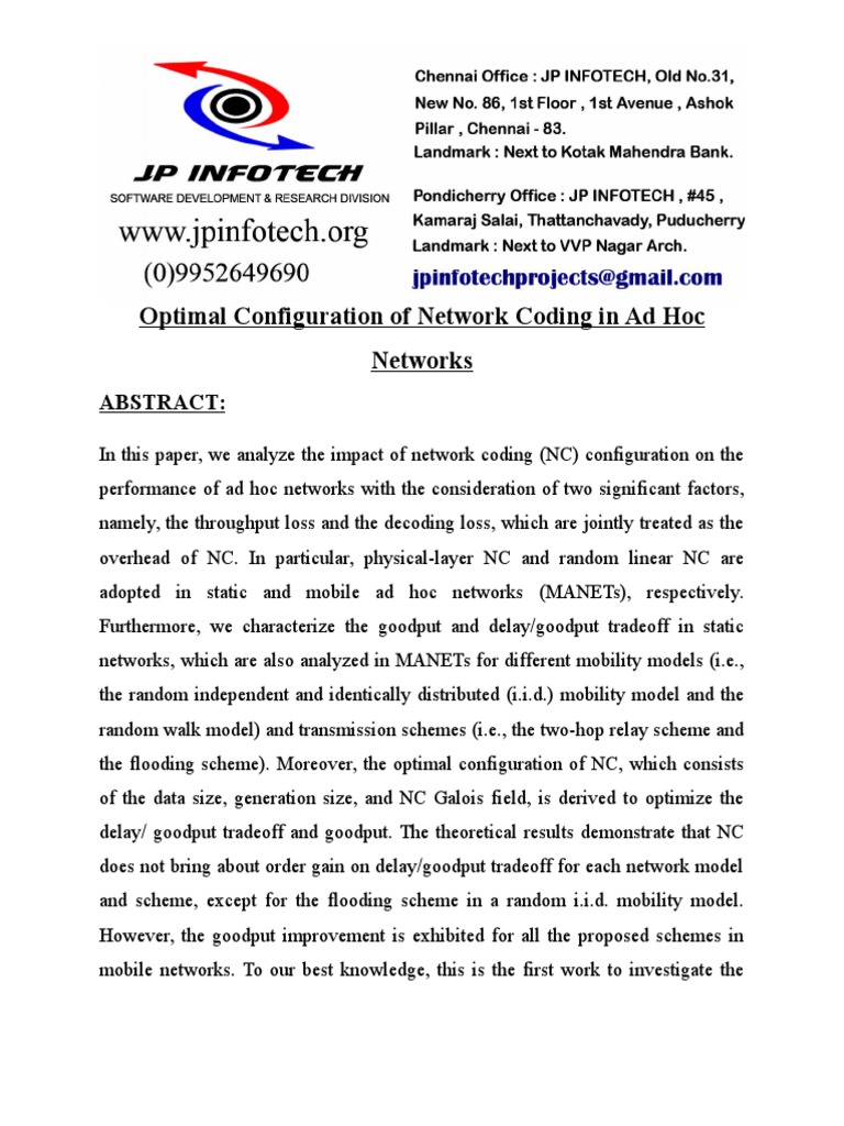 Optimal Network Coding in MANETs | PDF | Wireless Ad Hoc Network | Telecommunications
