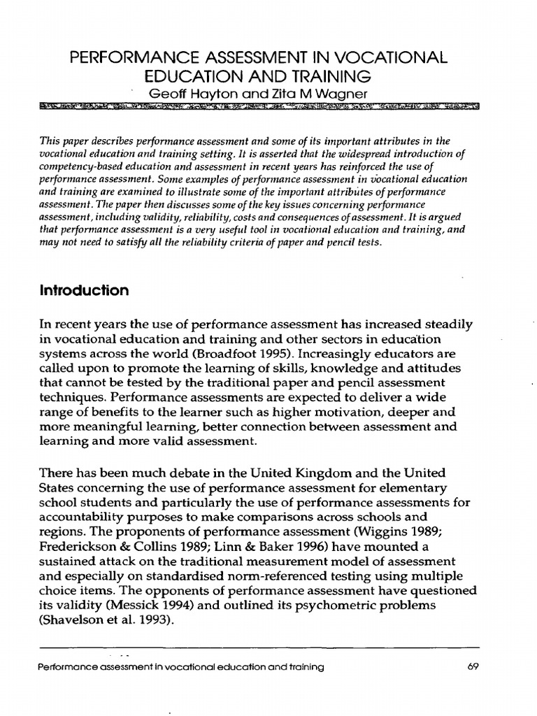 Performance Assessment In Vocational Training Pdf Educational