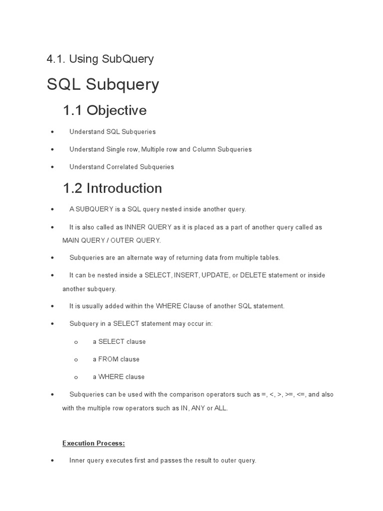 Sql Subquery Pdf Sql Data Management Software 0726