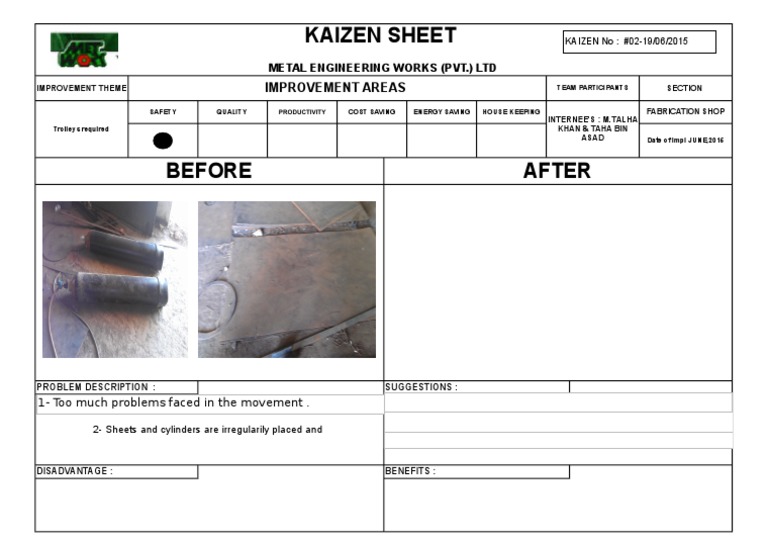 Improve Metal Works Efficiency with Kaizen Sheet | PDF