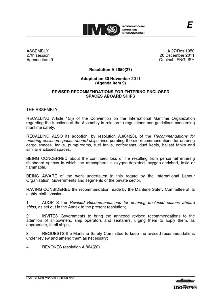 Revised Recommendations for Enclosed Spaces | PDF | Dangerous Goods ...