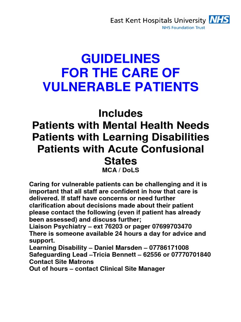 Guidelines for Caring Vulnerable Patients | PDF | Psychiatry | Mental ...