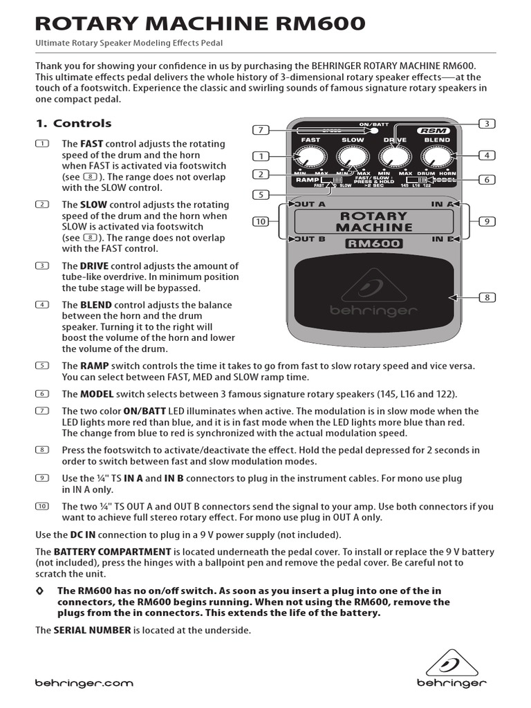 Behringer - RM600 Rotary Machine | PDF | Electrical Connector | Power ...