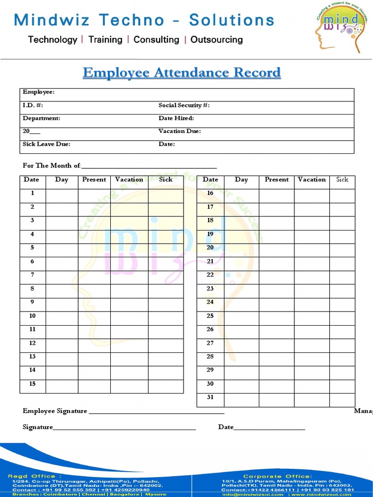 Employee Attendance Record Template | PDF | Employee Relations ...
