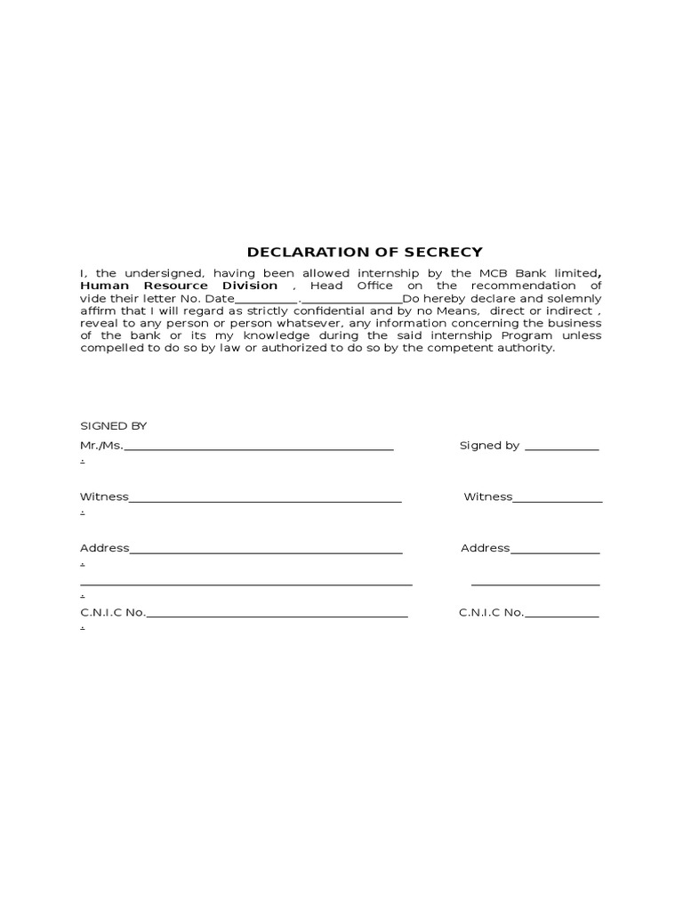 Declaration of Secrecy | PDF