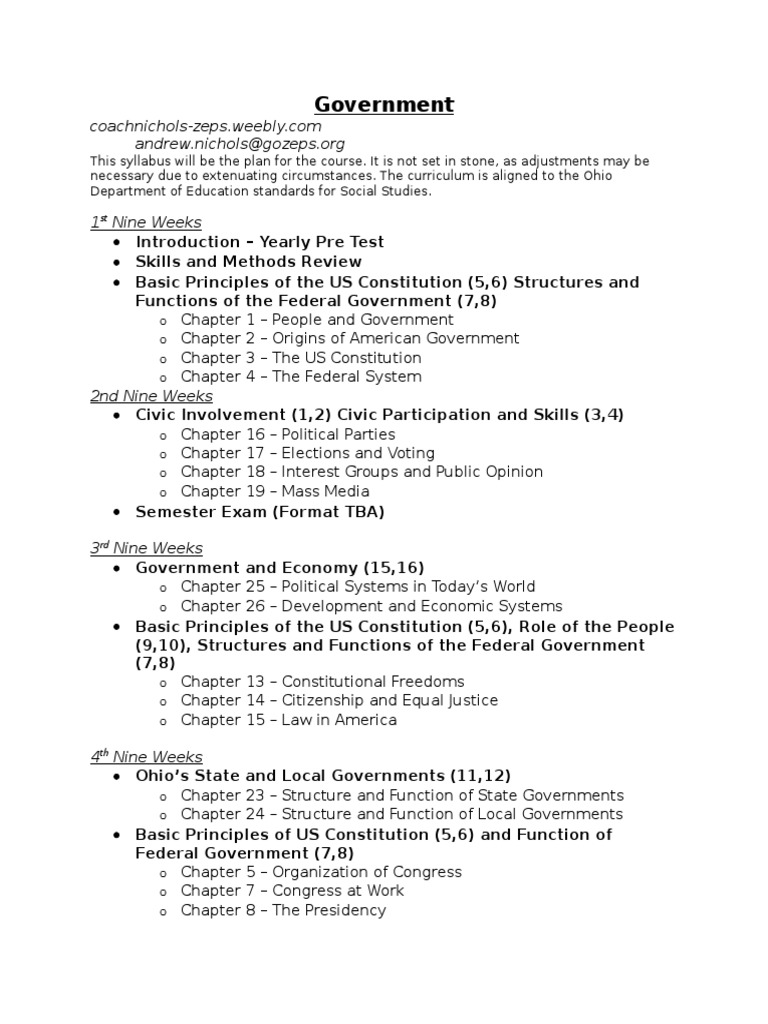Government Syllabus | PDF | Federal Government Of The United States ...