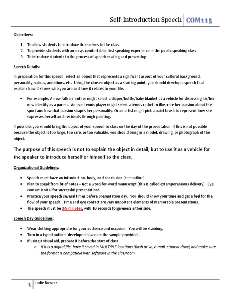 Student Self-Introduction Speech Guide | PDF | Paintings | Communication