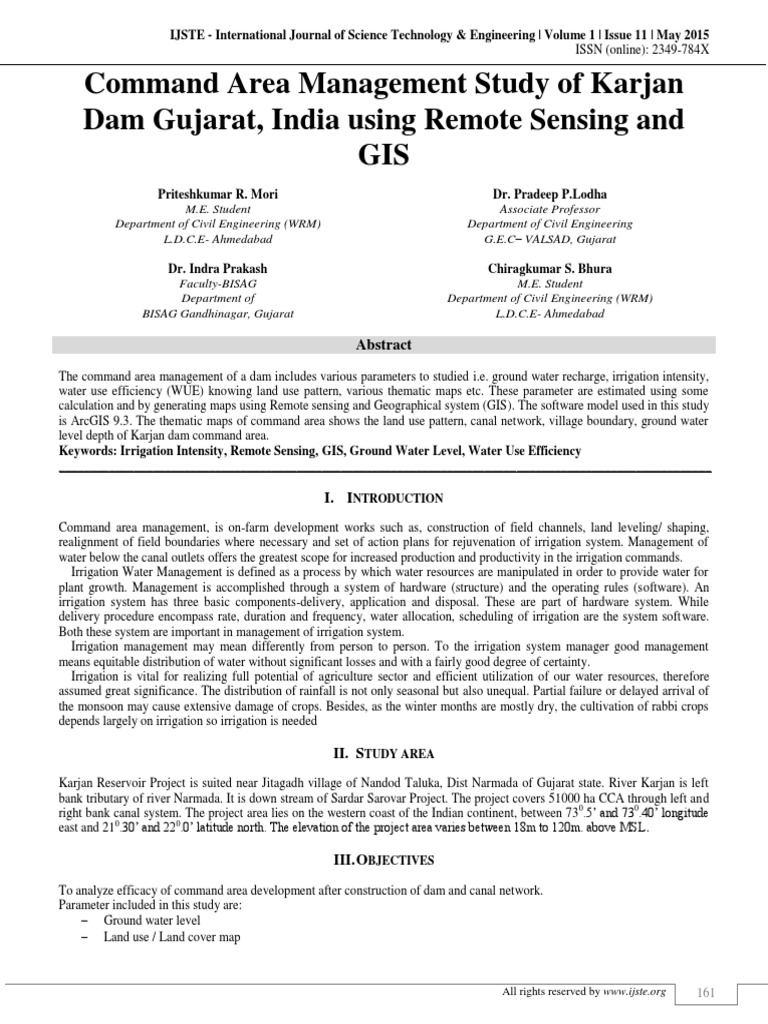 Command Area Management Study of Karjan Dam Using Remote Sensing and ...