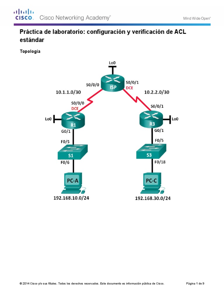 9 2 2 7 Lab Configuring And Verifying Standard Acls Pdf Enrutador
