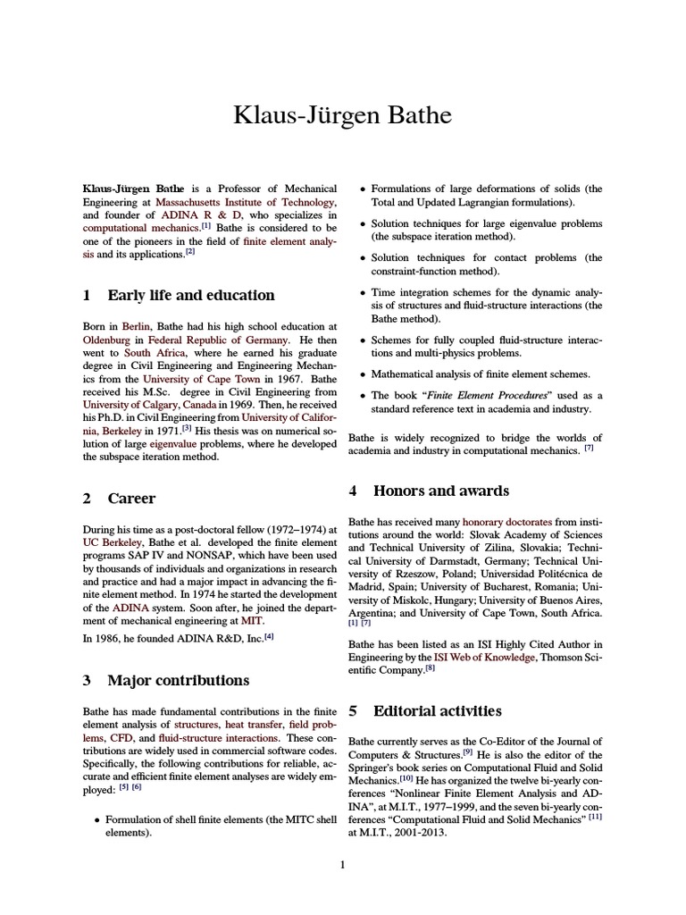 Klaus Jürgen Bathe | PDF | Science And Technology | Analysis