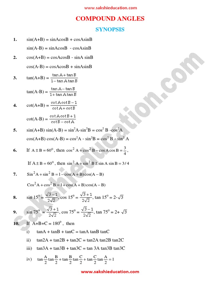 Compound Angles | PDF | Trigonometric Functions | Triangle
