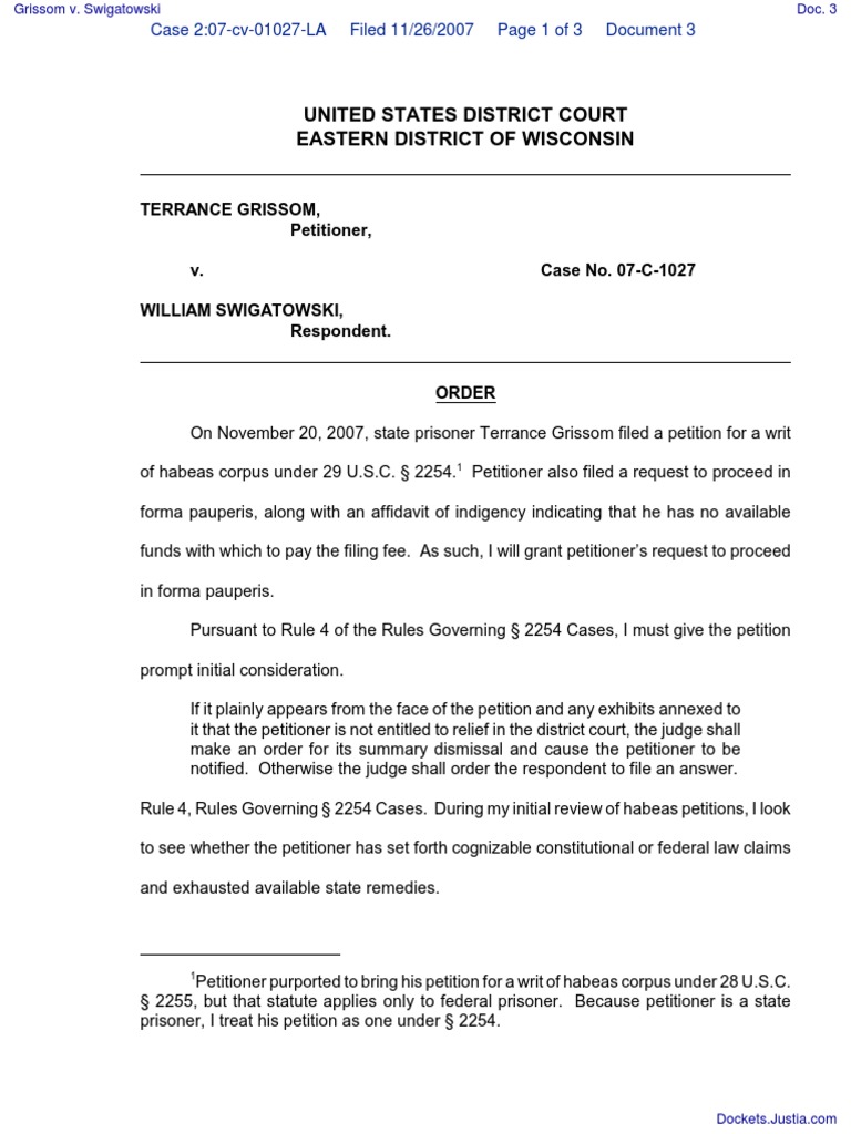 Habeas Corpus Petition Dismissal Order | PDF | Habeas Corpus | Writ