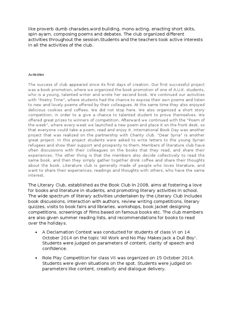 Literary Club Ideas | PDF | Environmentalism | Museum
