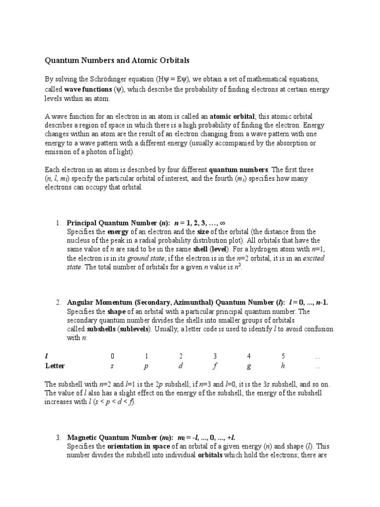 Quantum Numbers and Atomic Orbitals | PDF | Atomic Orbital | Energy Level