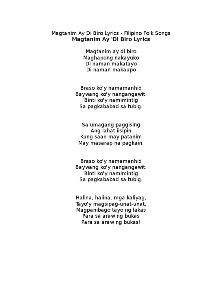 Magtanim Ay Di Biro Lyrics | PDF