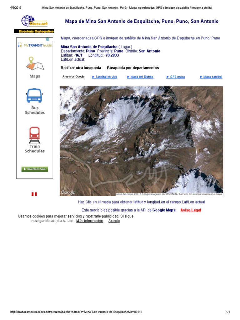 Mina San Antonio de Esquilache, Puno, Puno, San Antonio, Perú - Mapa ...