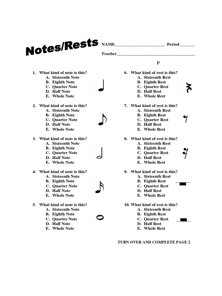 Notes Rests Takadimi Worksheet | PDF | Poetics | Notation