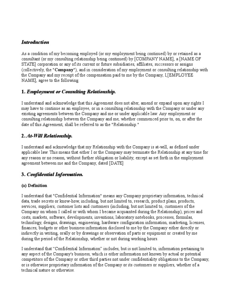 Confidential Information and Invention Assignment Agreement For ...