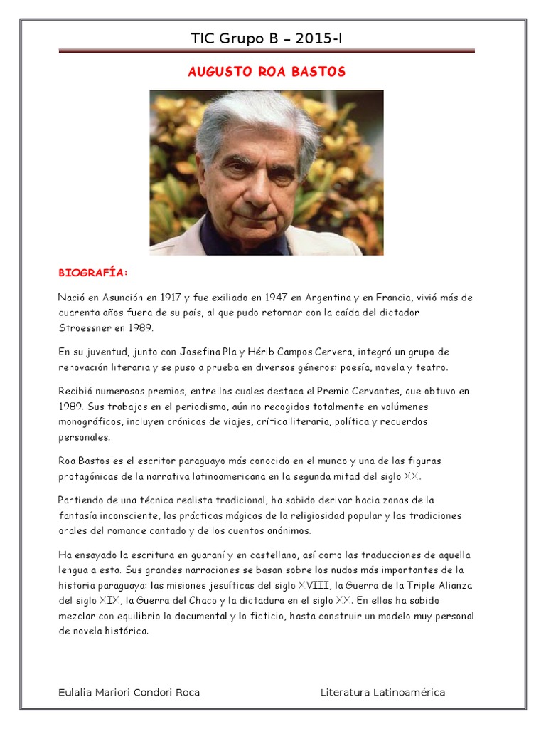 Biografía de Augusto Roa Bastos | PDF