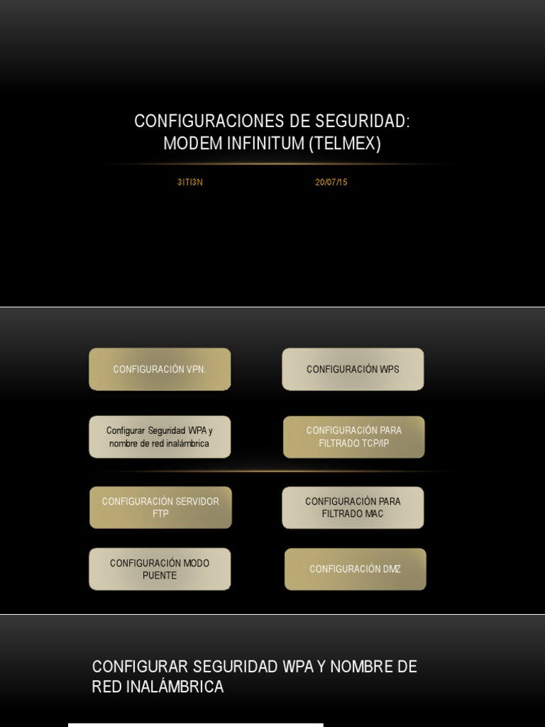 Configuración Seguridad Modem Telmex | PDF | Enrutador (Computación ...