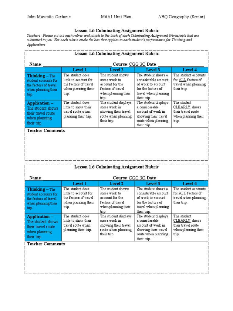 Geography Trip Planning Rubric | PDF