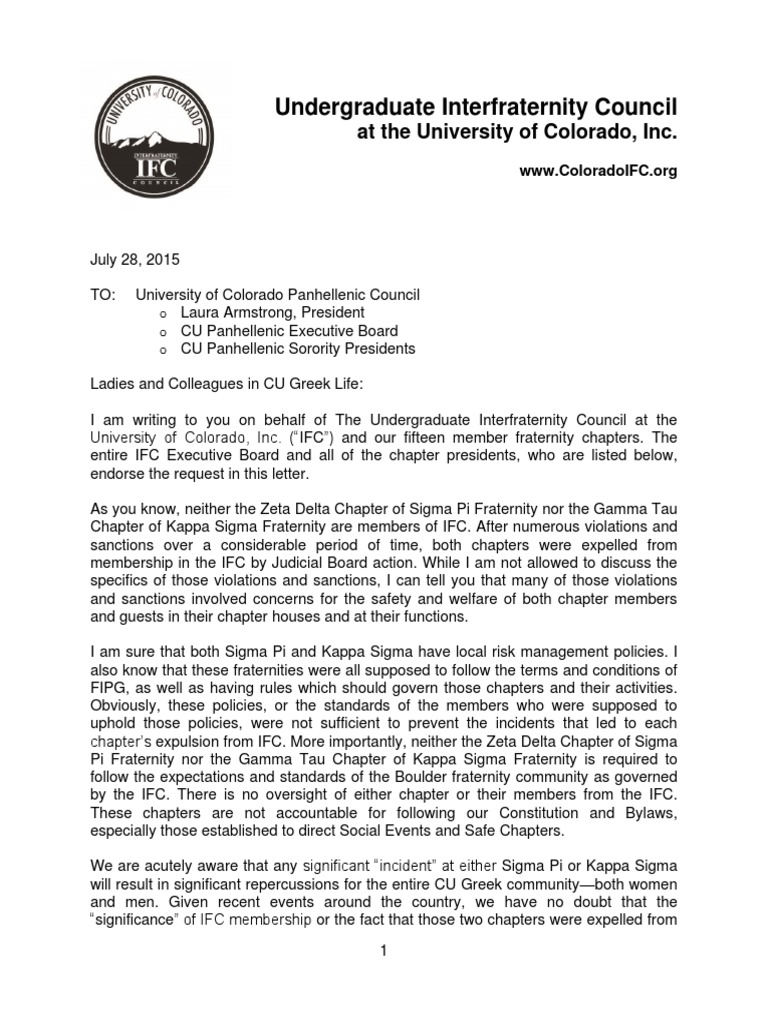 Letter Regarding Expelled Boulder Fraternity Chapters | PDF ...