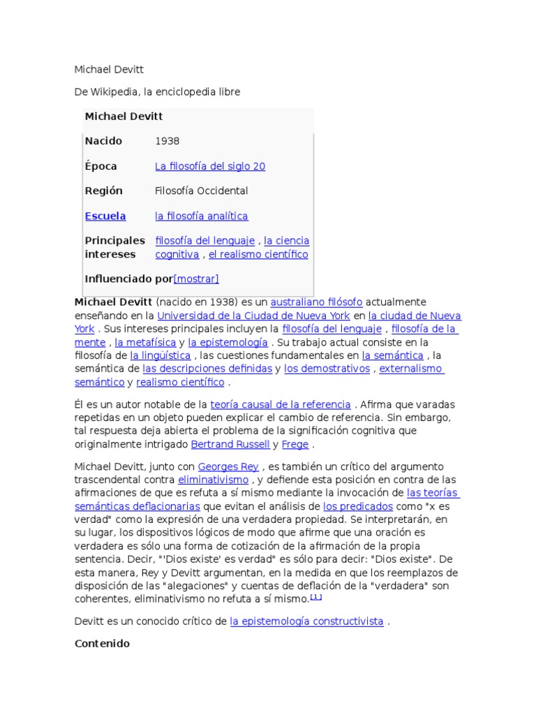 Michael Devitt | PDF | Filosofía del lenguaje | Actitudes proposicionales