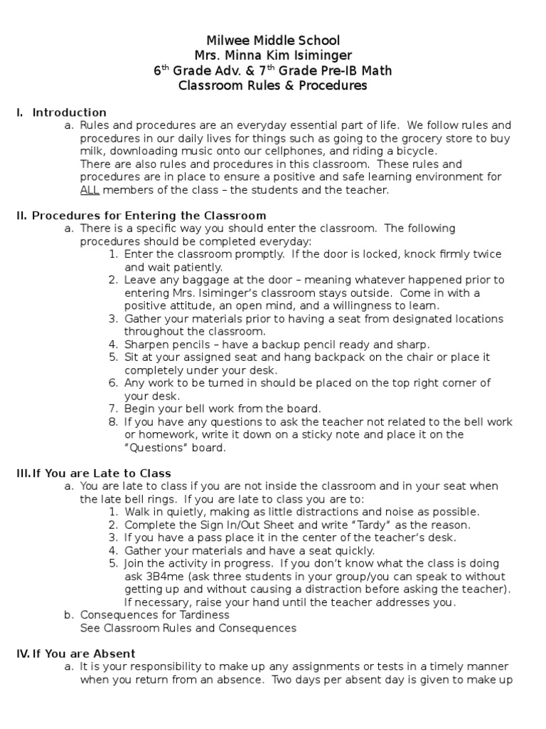 6th Grade Classroom Rules & Procedures | PDF | Classroom | Homework