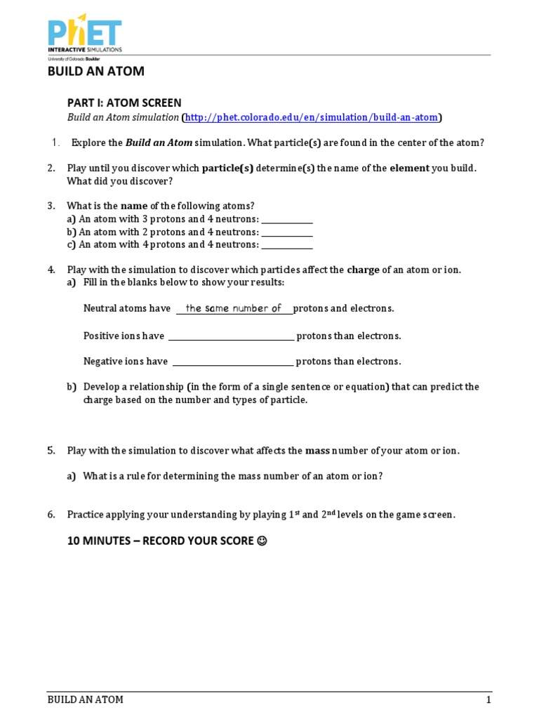 PHET Build An Atom | PDF | Isotope | Atoms
