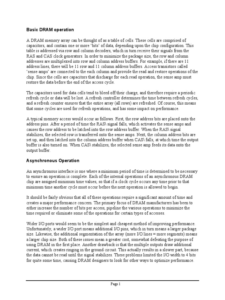 Basic DRAM Operation | PDF | Dynamic Random Access Memory | Electronic ...