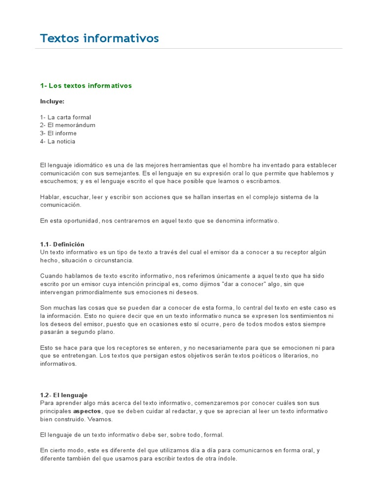 El Texto Informativo | Oración (Lingüística) | Párrafo