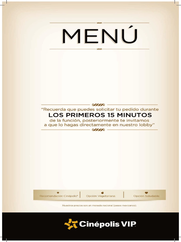 Menú VIP de Cinépolis | PDF