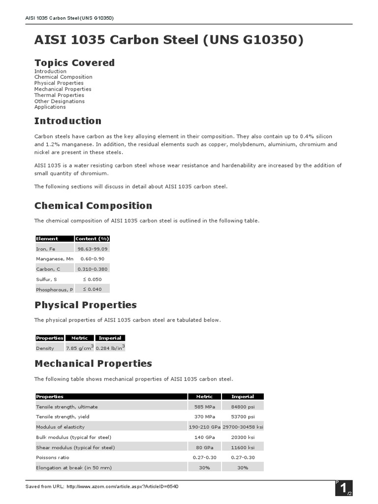Standar AISI-1035 Steel | PDF | Steel | Strength Of Materials