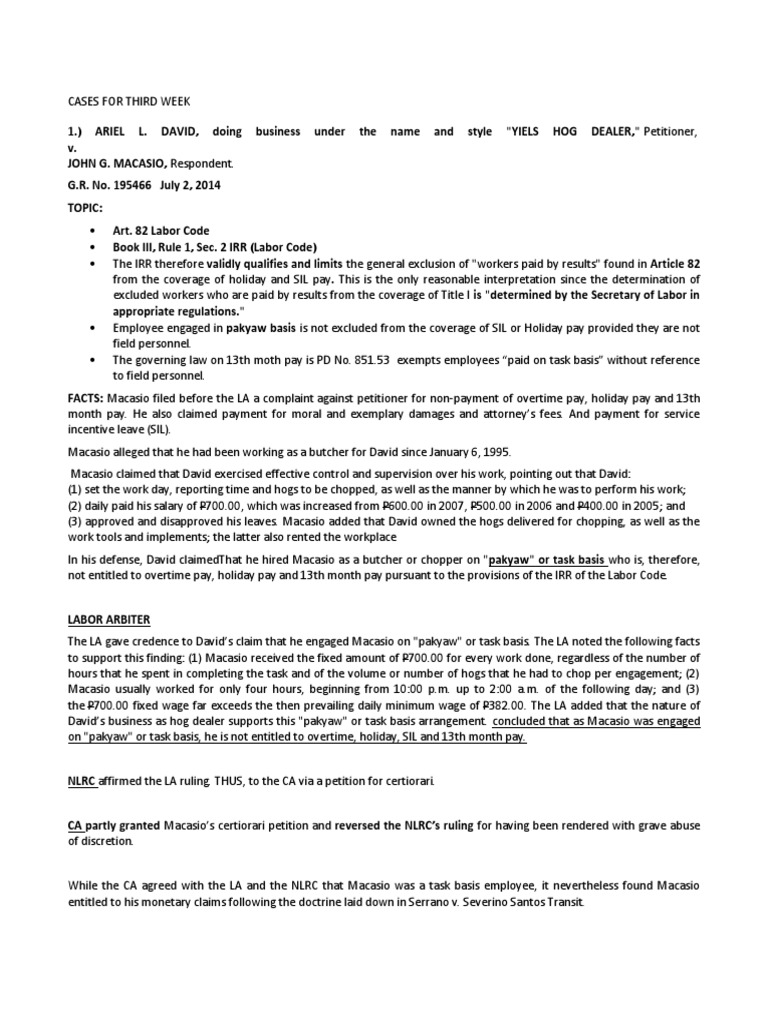 Determining Entitlement to Holiday Pay, Service Incentive Leave, and ...