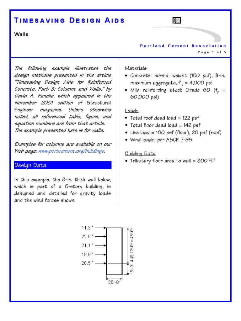 PCA TIME SAVING DESIGN AIDS - Walls | PDF | Concrete | Structural ...