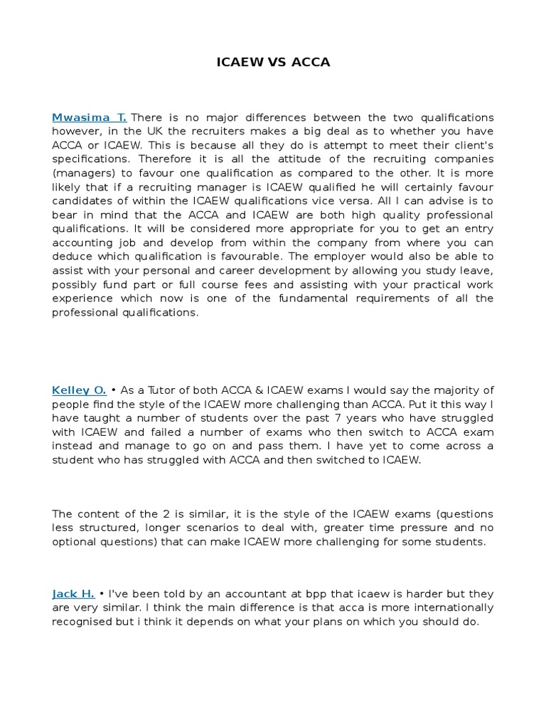 Icaew Vs Acca | PDF | Accountant | Accounting