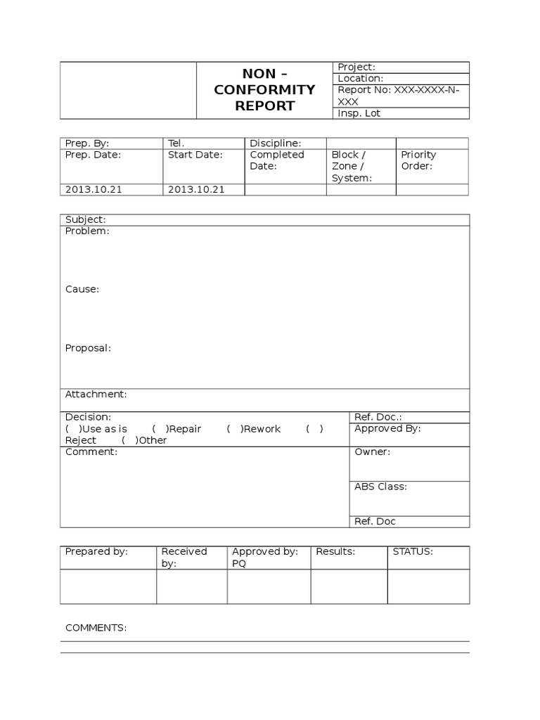 Non Conformity Report Format | PDF | Technology & Engineering